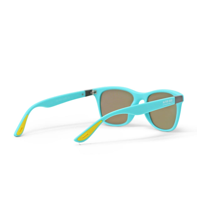 RUN Sunnies - Teal Frame | Blue Polarized Lenses | Yellow Elements ...